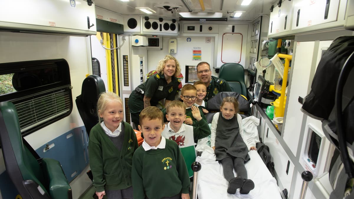 Osbaston Church in Wales Primary in Monmouth visit from ambulance crew ...