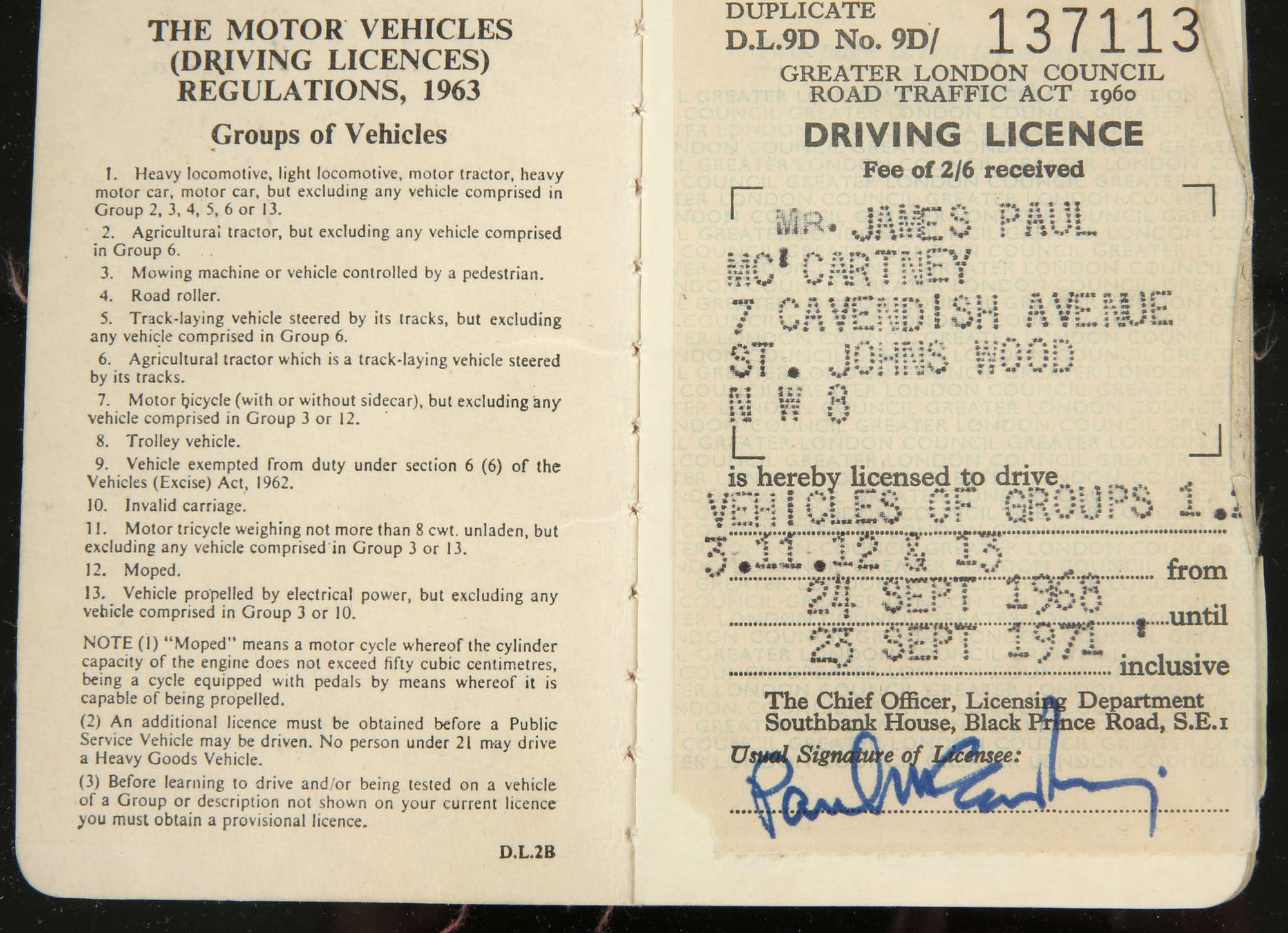 Paul McCartney's 1960s driving licence sells for £15k | farnhamherald.com